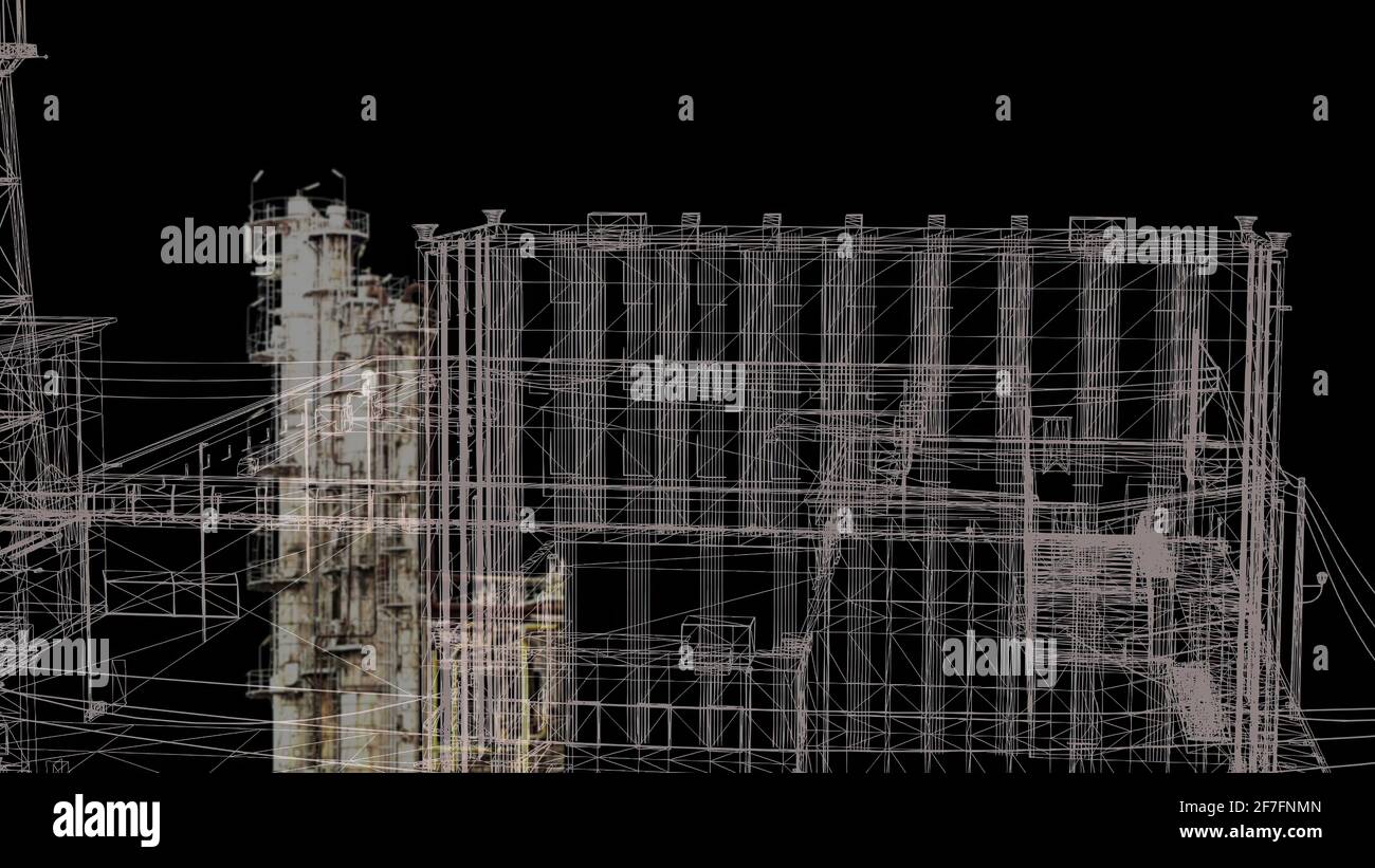 3d rendering - wire frame model of industrial buildings Stock Photo - Alamy