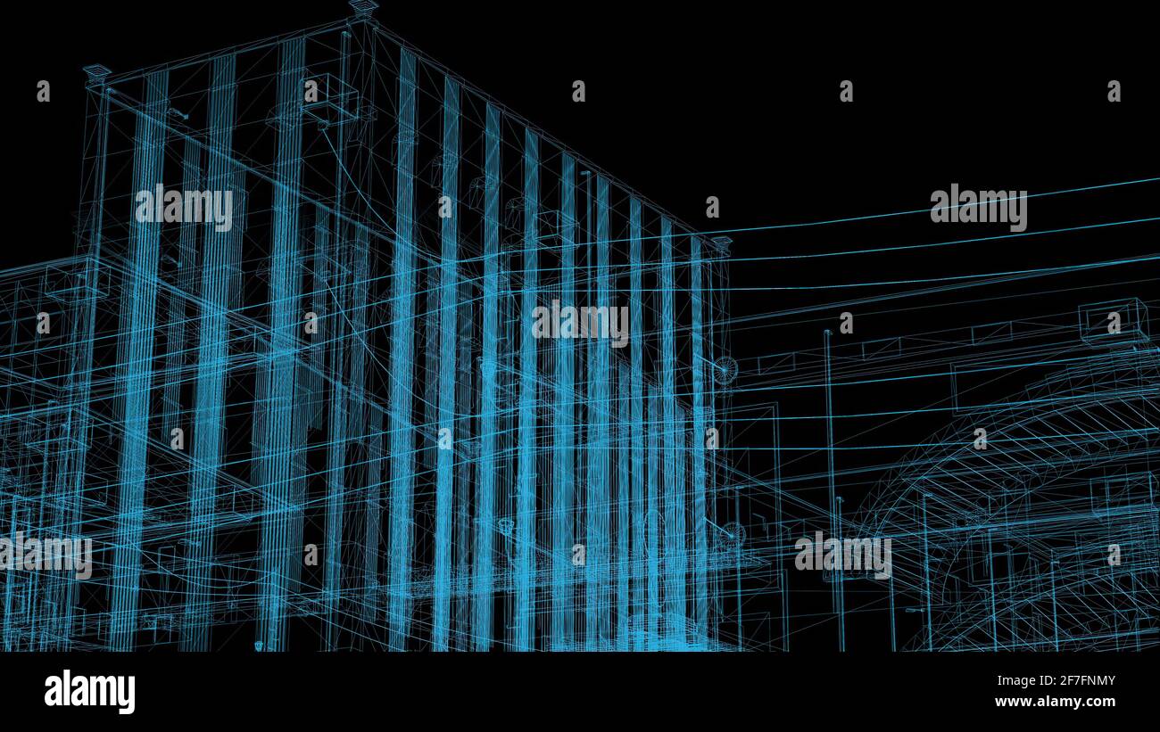 3d rendering - wire frame model of industrial buildings Stock Photo - Alamy