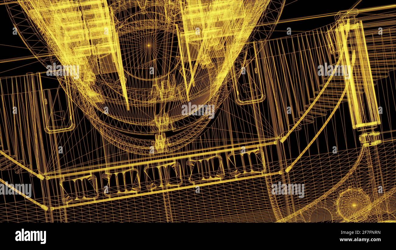 3d rendering - wire frame model of industrial buildings and HUD Element ...