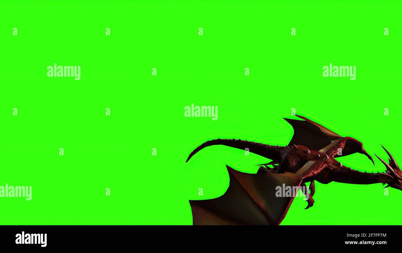 Dragon in fly - separated on green screen Stock Photo - Alamy