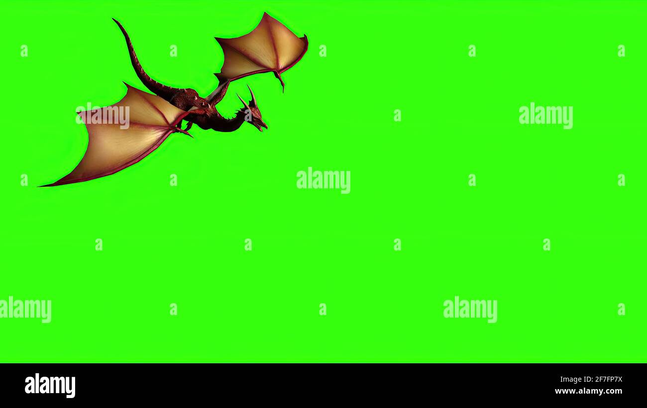 Dragon in fly - separated on green screen Stock Photo - Alamy