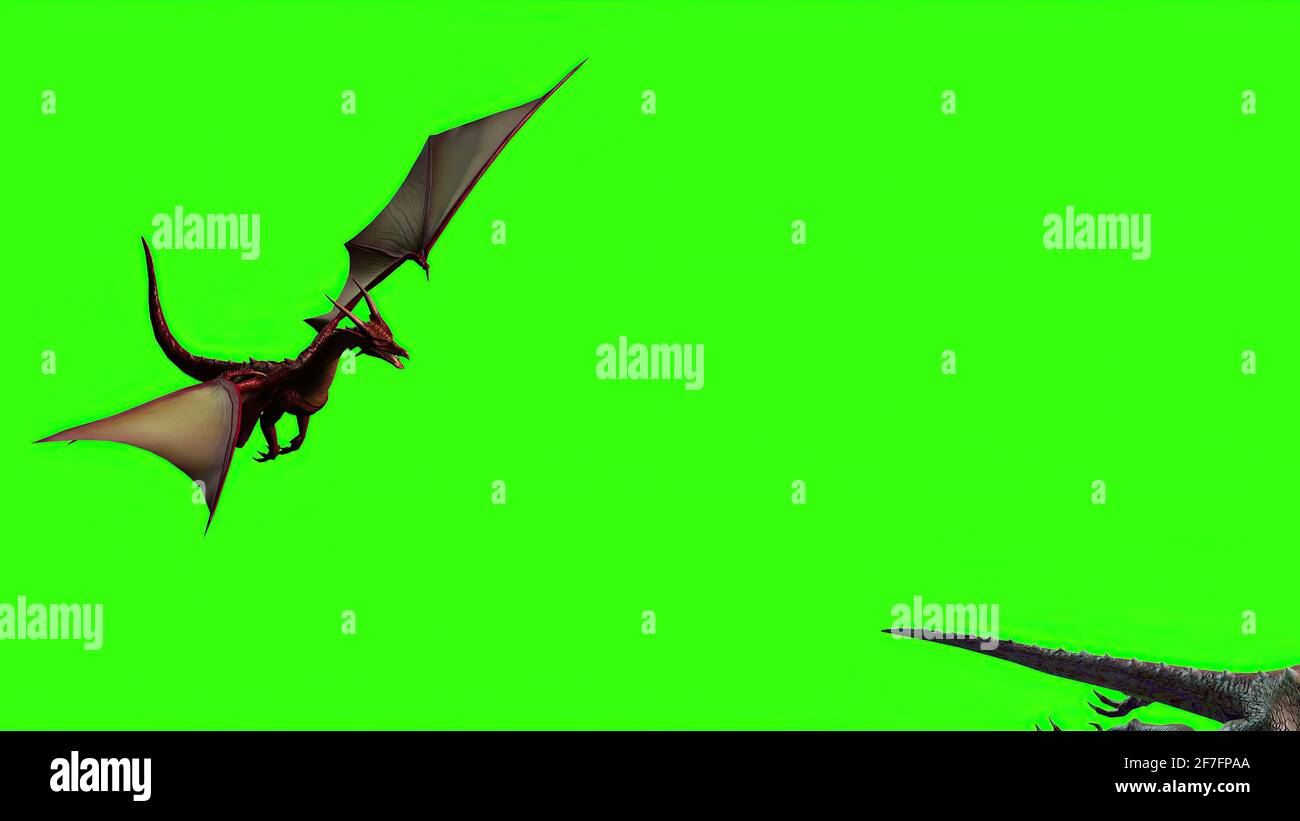 Dragon in fly - separated on green screen Stock Photo - Alamy