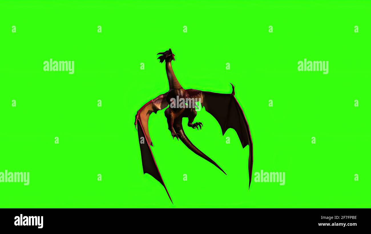 Dragon in fly - separated on green screen Stock Photo - Alamy