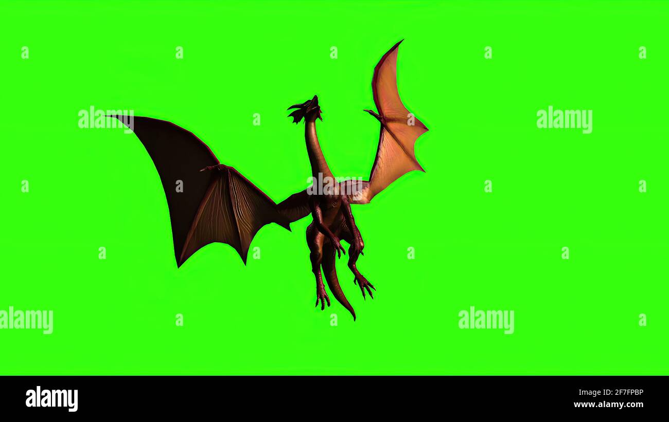 Dragon in fly - separated on green screen Stock Photo - Alamy