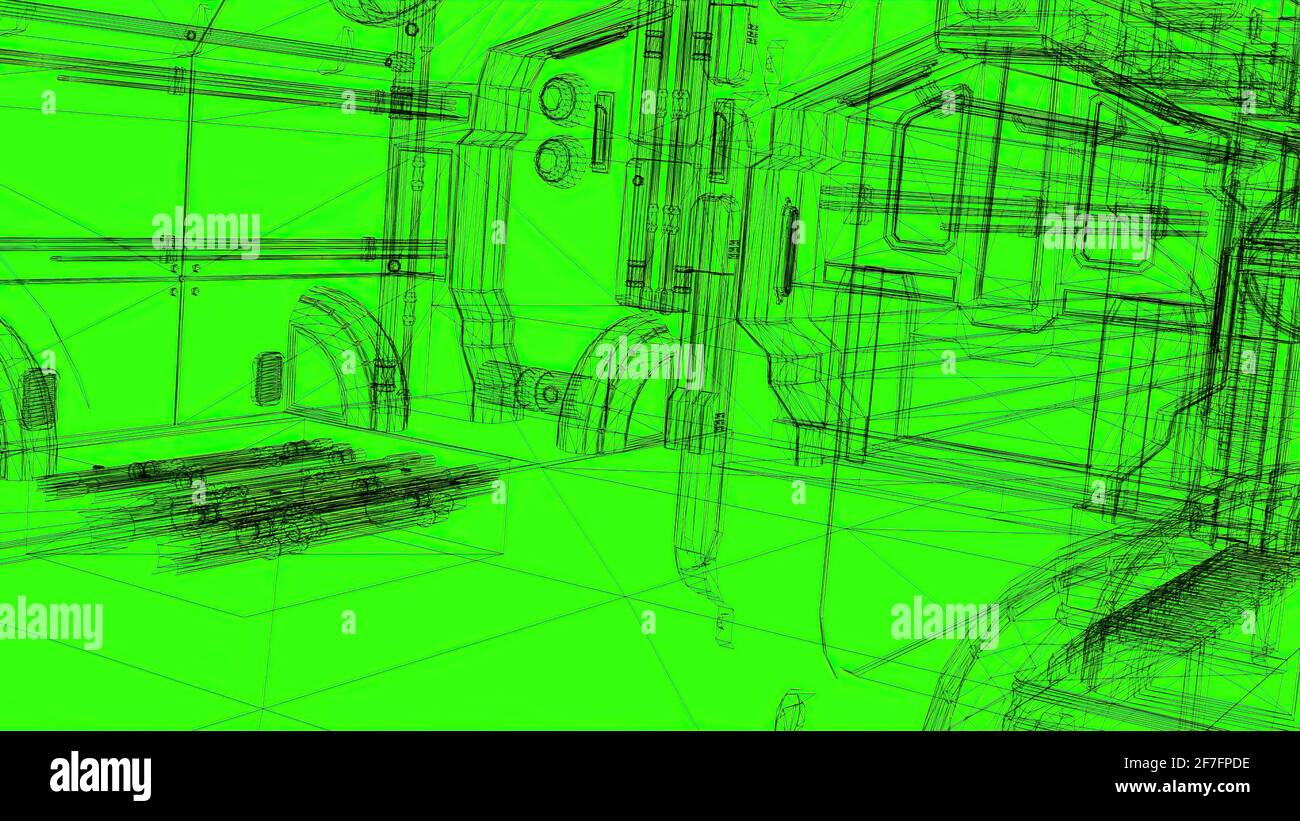 3d rendering - wire frame model of industrial buildings Stock Photo - Alamy