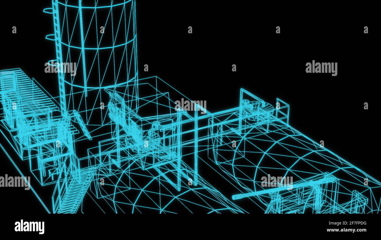 3d rendering - wire frame model of industrial buildings Stock Photo - Alamy