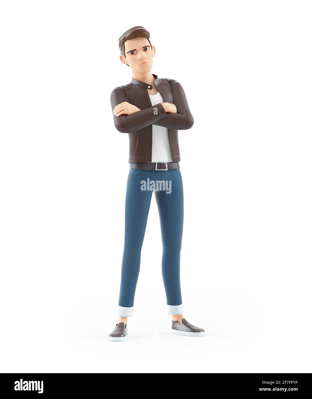 3d angry cartoon man arms crossed, illustration isolated on white ...