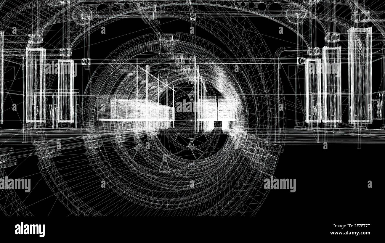 3d rendering - wire frame model of industrial buildings Stock Photo - Alamy