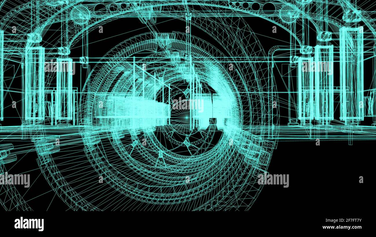3d rendering - wire frame model of industrial buildings Stock Photo - Alamy