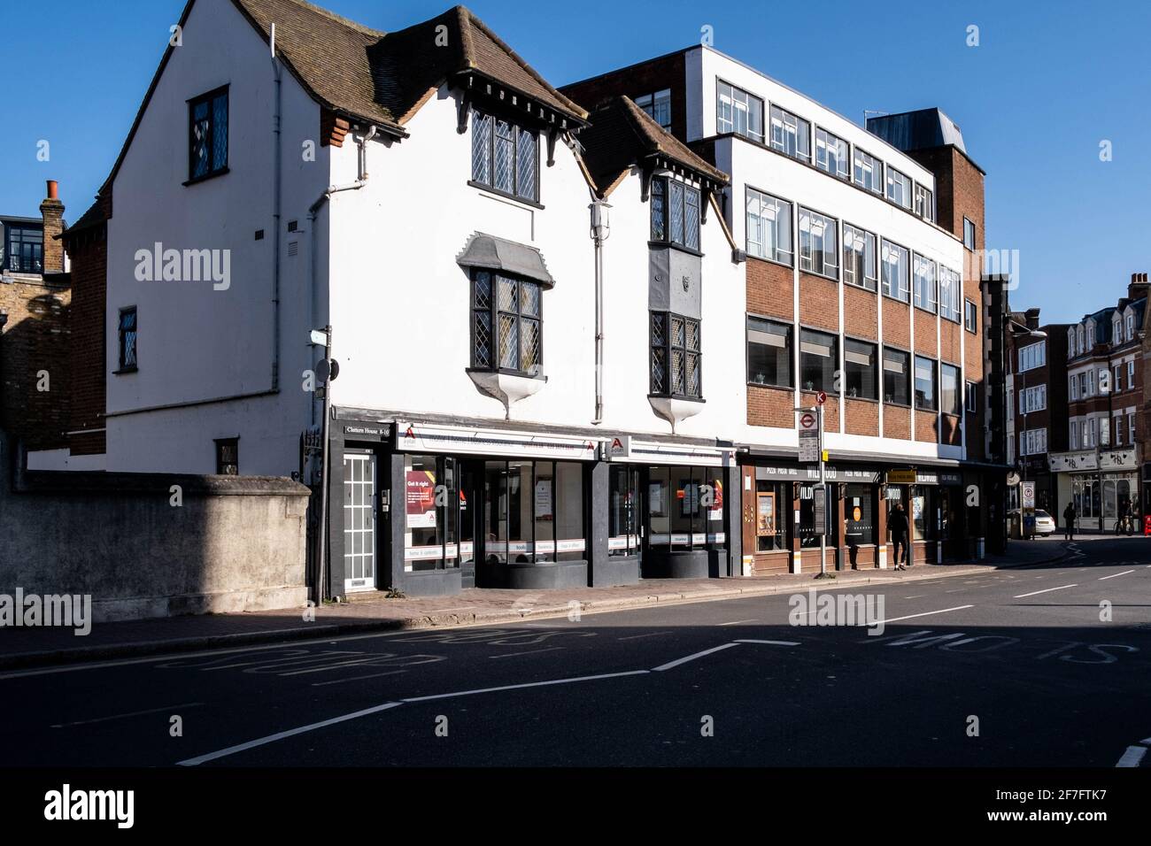 Kingston, London UK, April 7 2021, Modern And Old High Street Building ...
