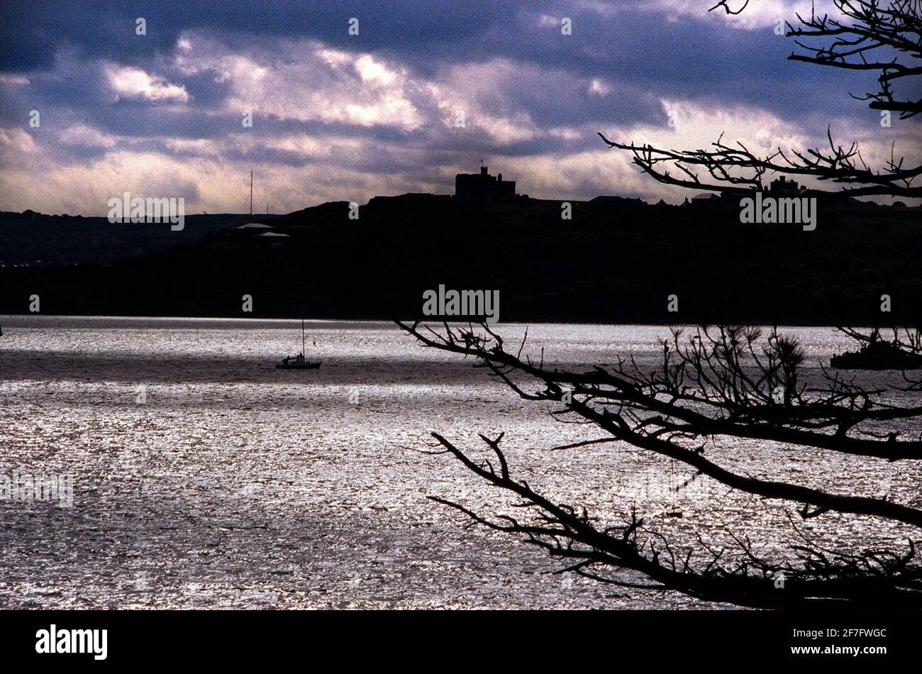 Pendennis Point, near Falmouth, Cornwall, with Pendennis Castle on top ...