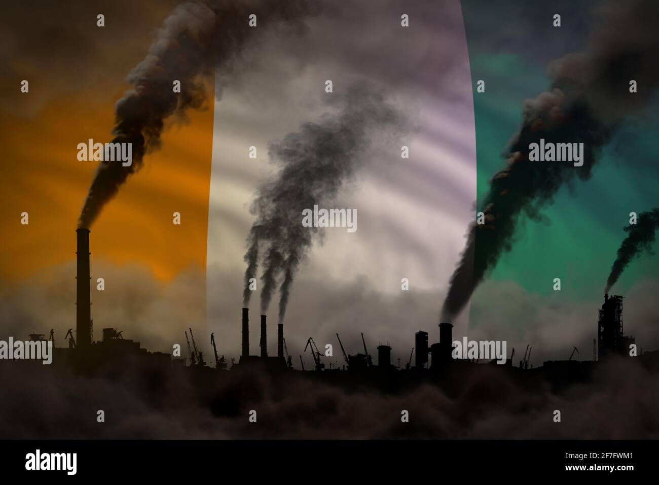 Dark pollution, fight against climate change concept - industrial 3D ...