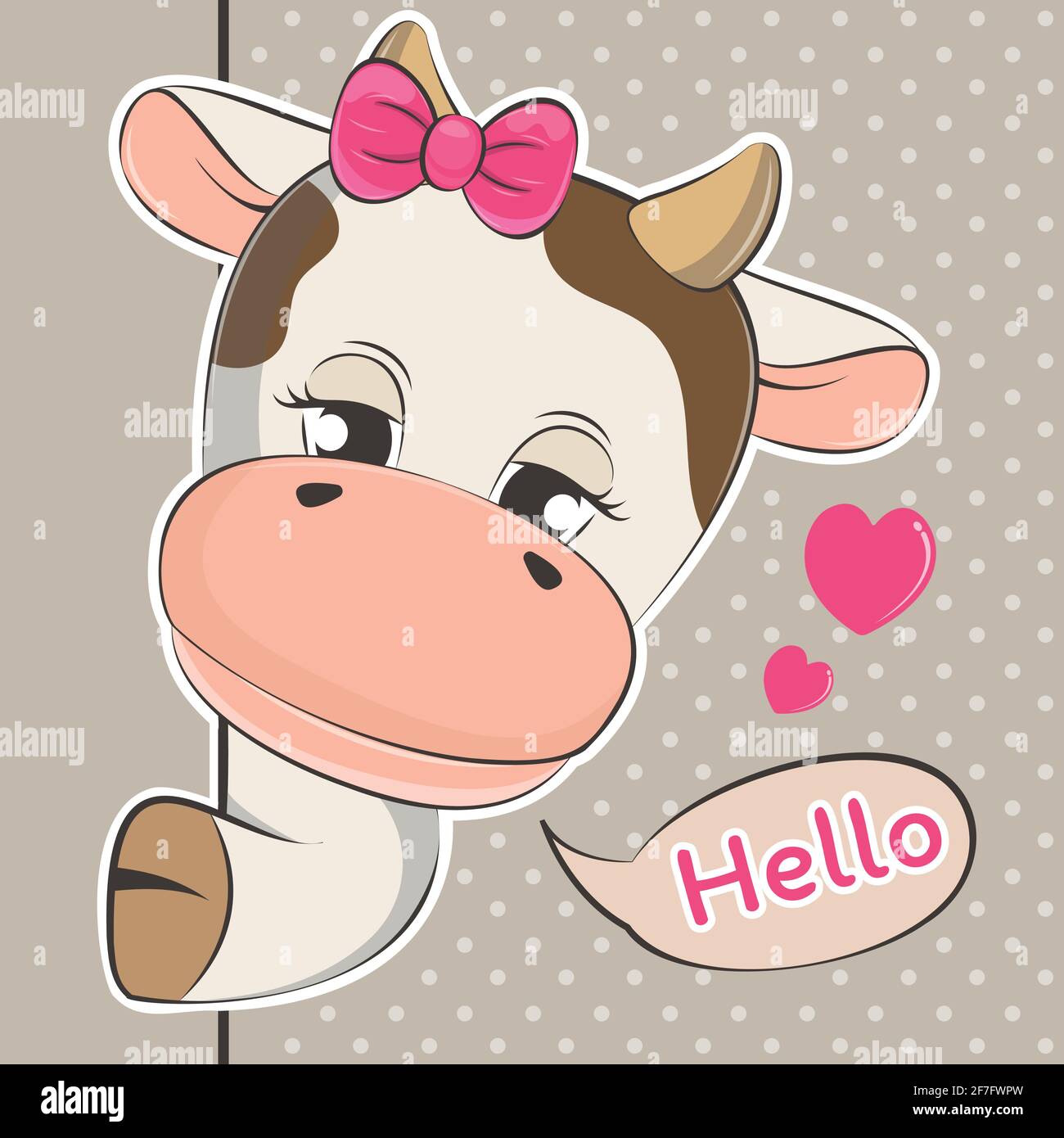 Cute cartoon peeping out cow baby and slogan hello Stock Vector Image ...