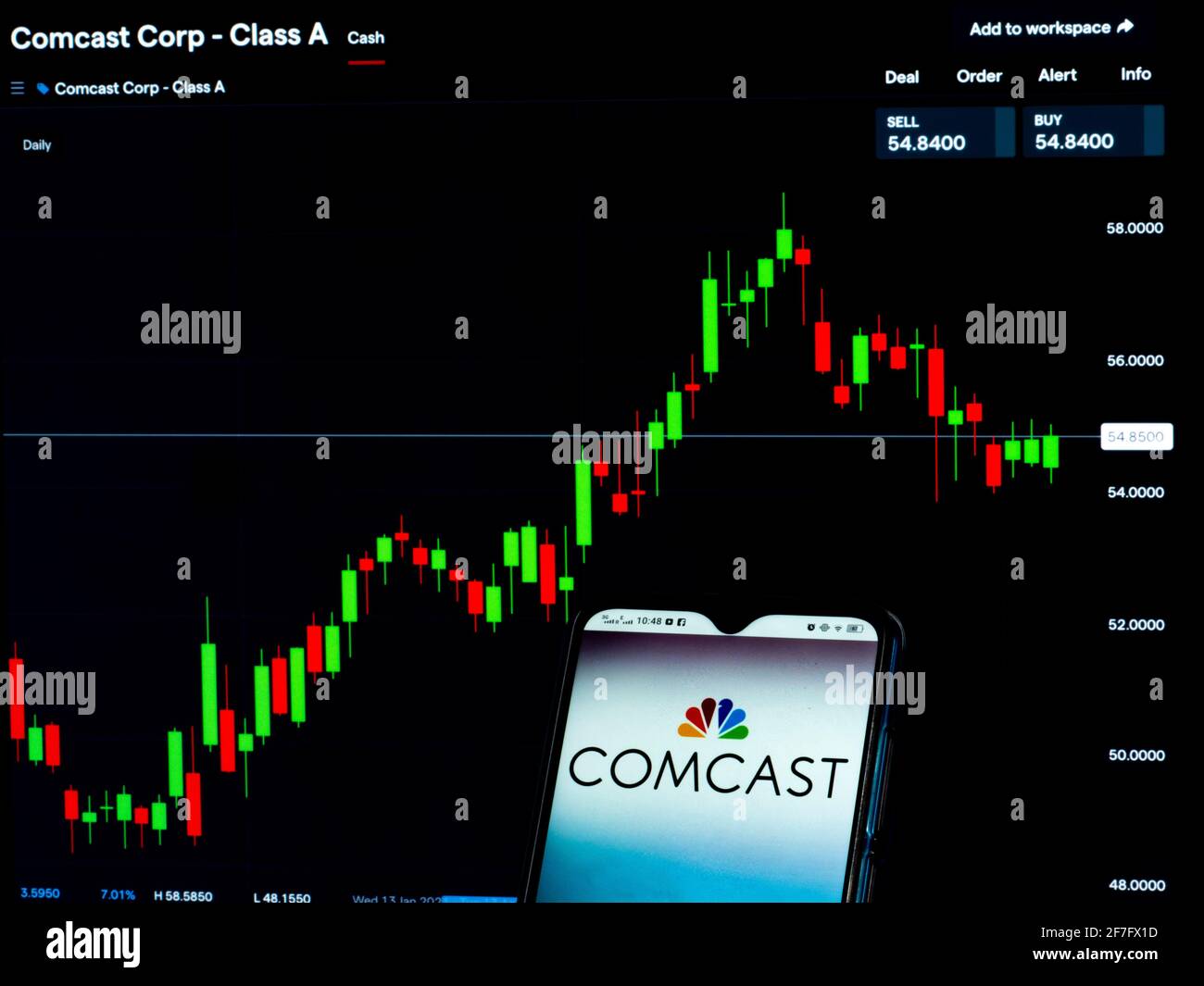 In this photo illustration, a Comcast Corporation logo seen displayed ...