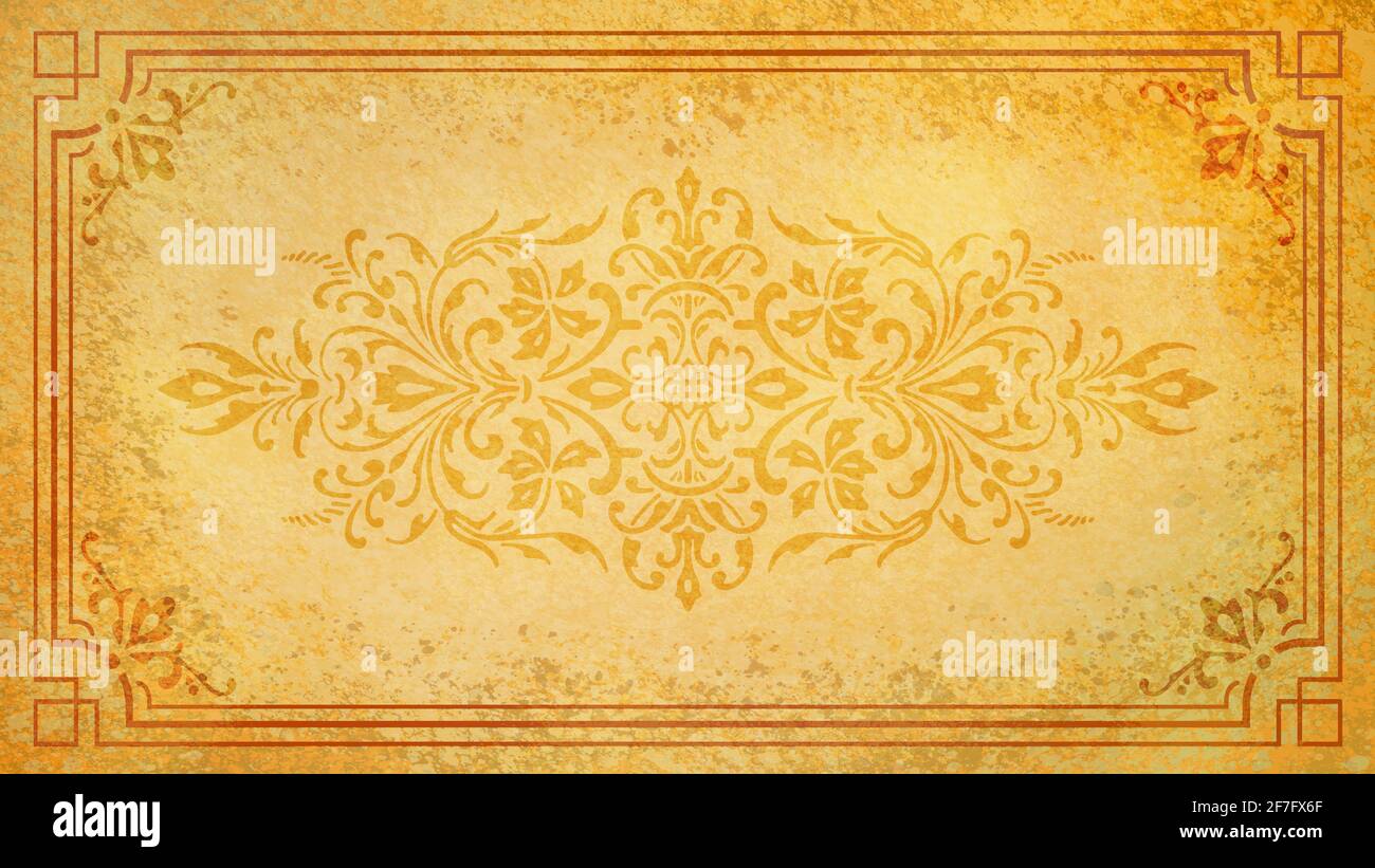 Art nouveau floral ornament gold background pastel yellow brown textile ...