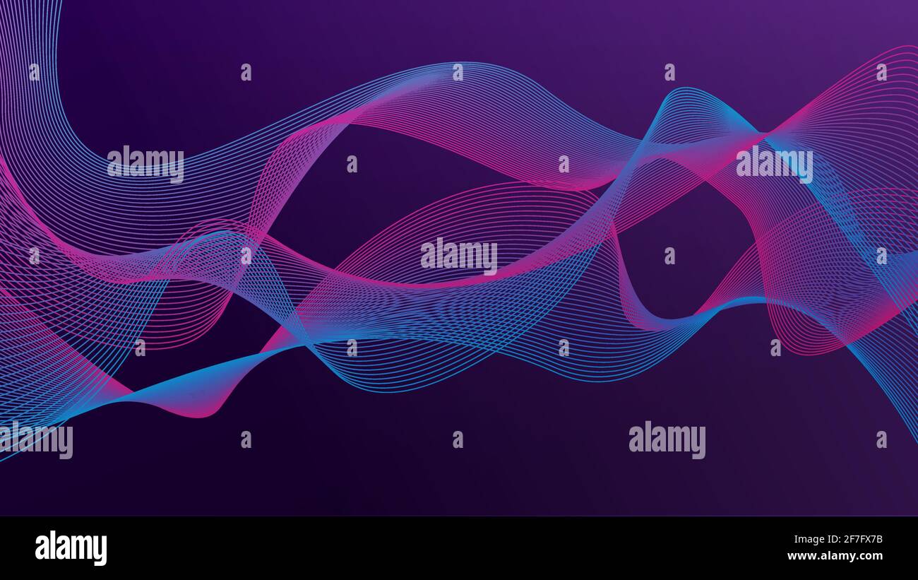 Wavy purple abstract background with gradient lines. Vector ...