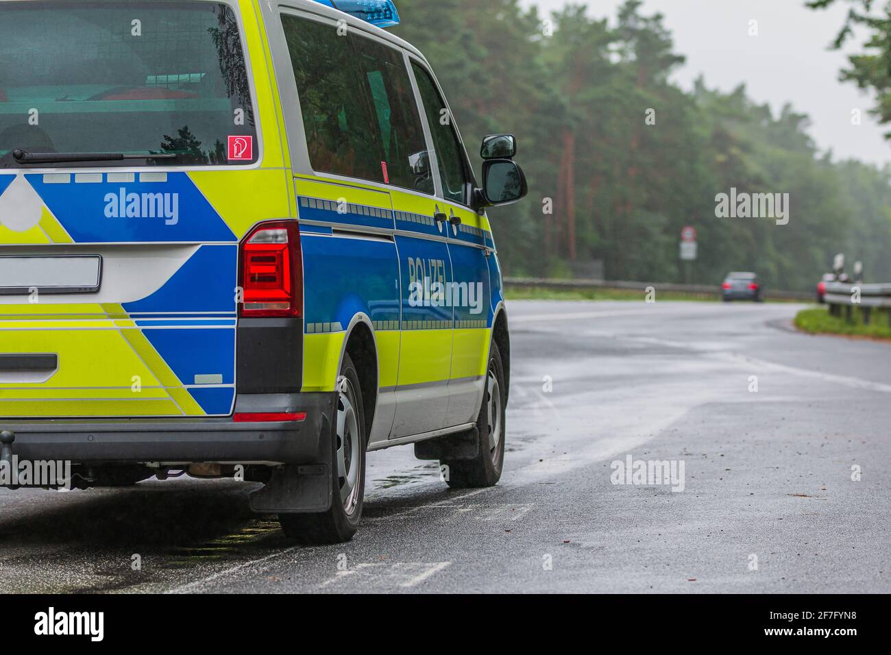 Side view of a police car. Vehicle in an emergency parking bay Police ...