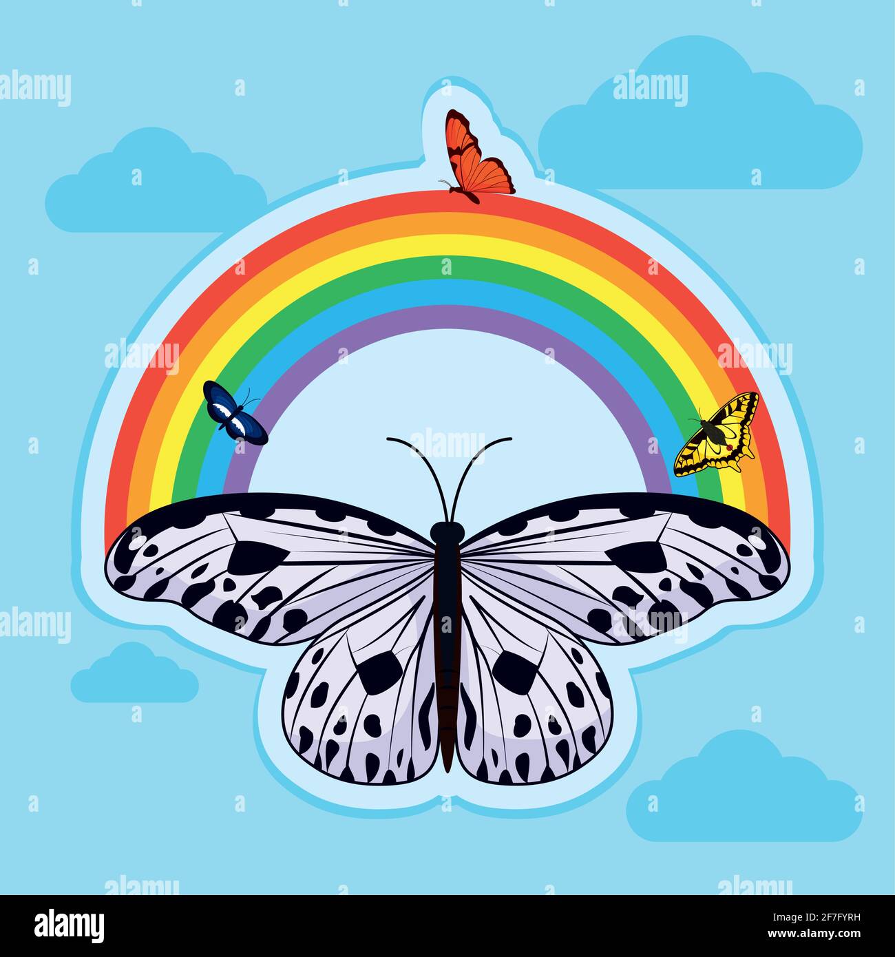 colorful butterflies illustration with rainbow Stock Vector Image & Art ...