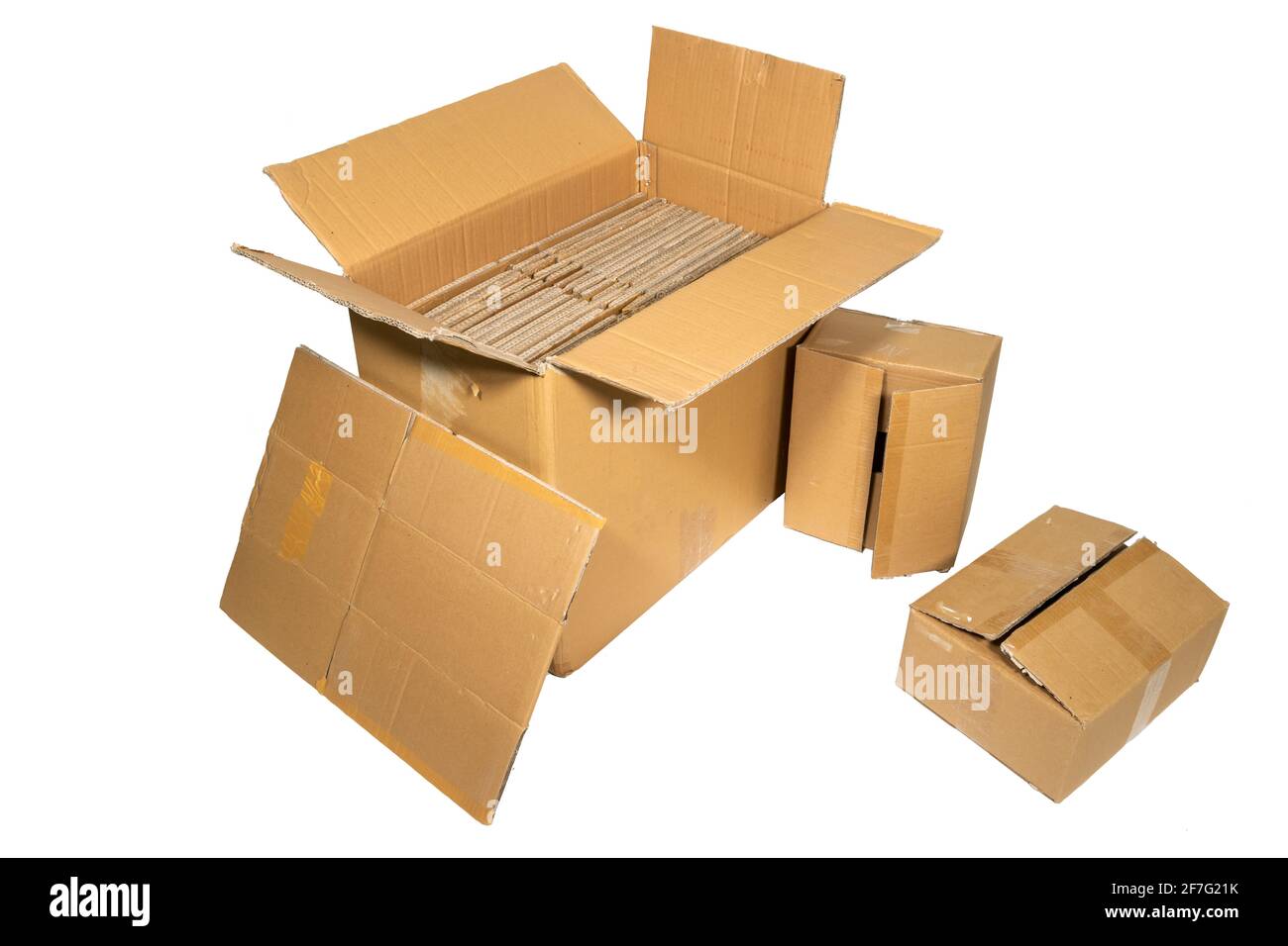 Several cardboard boxes of different sizes isolated on white Stock ...