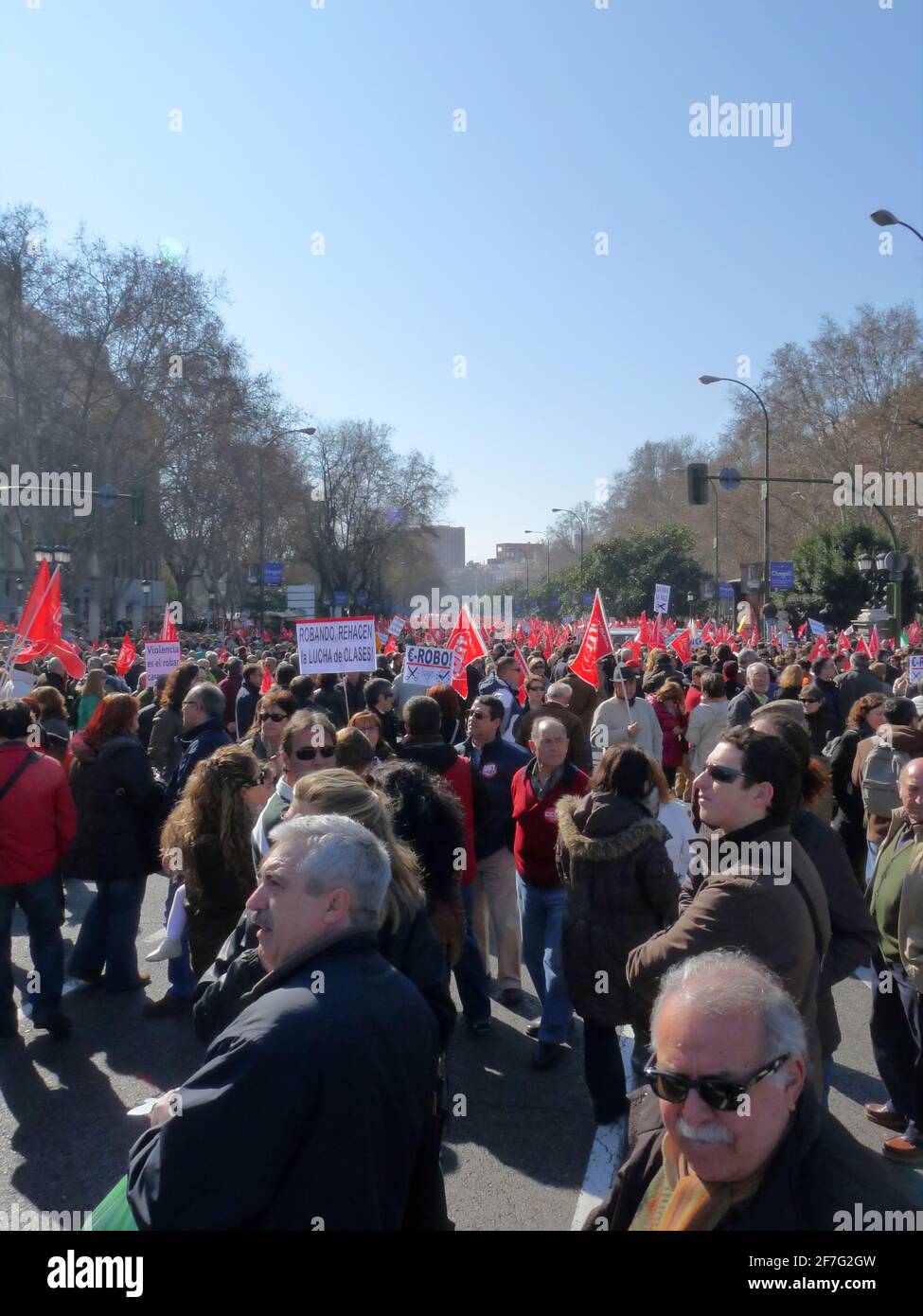 Madrid, Spain; February 19 2012. Massive demonstration in Madrid during ...