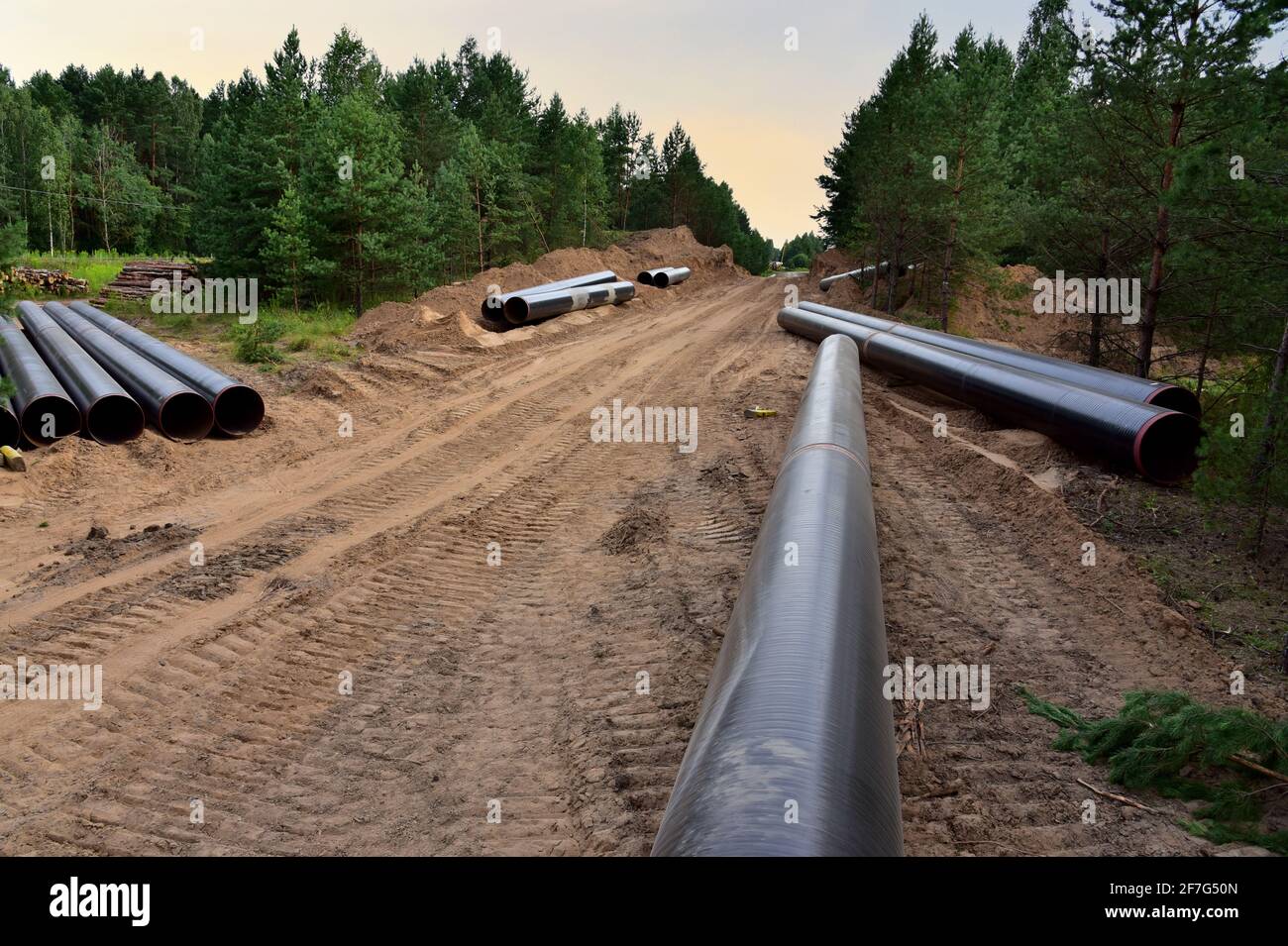Pipes for natural gas pipeline project. Oil and gas pipelines. Fuel and ...