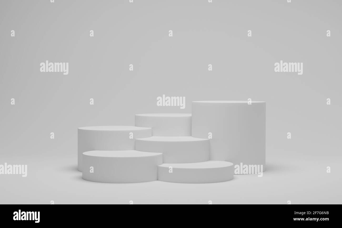 3d rendering. White cylinder podium or pedestal round platform ...