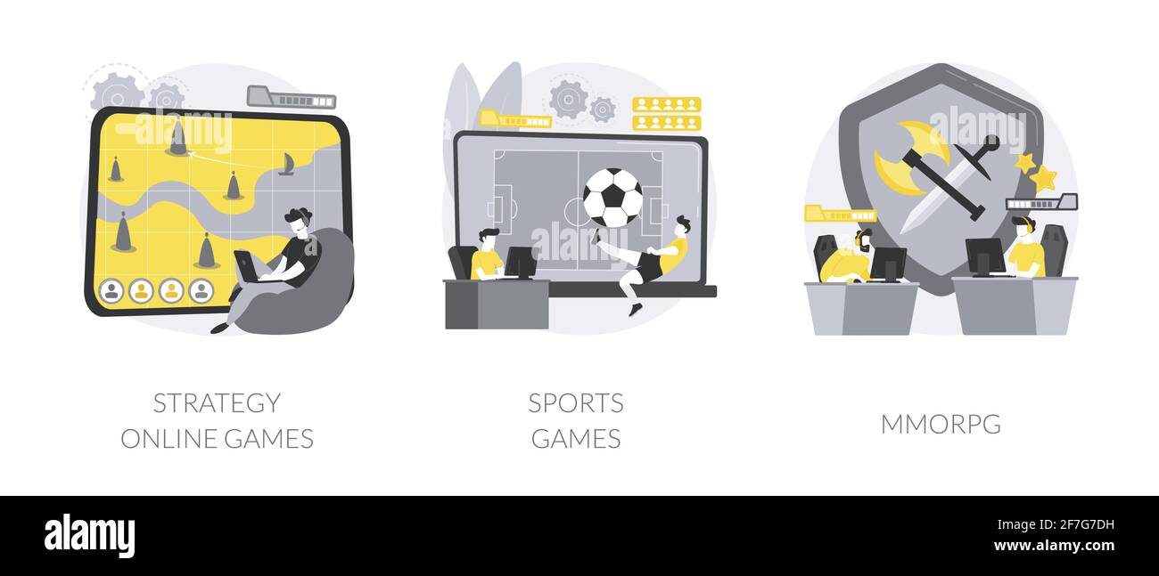 Playing computer games abstract concept vector illustrations Stock ...