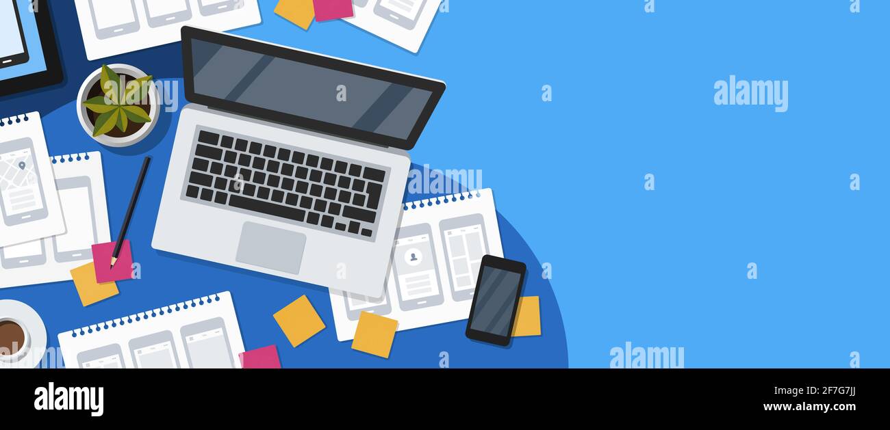 UX UI design concept web banner with copy space. User experience ...