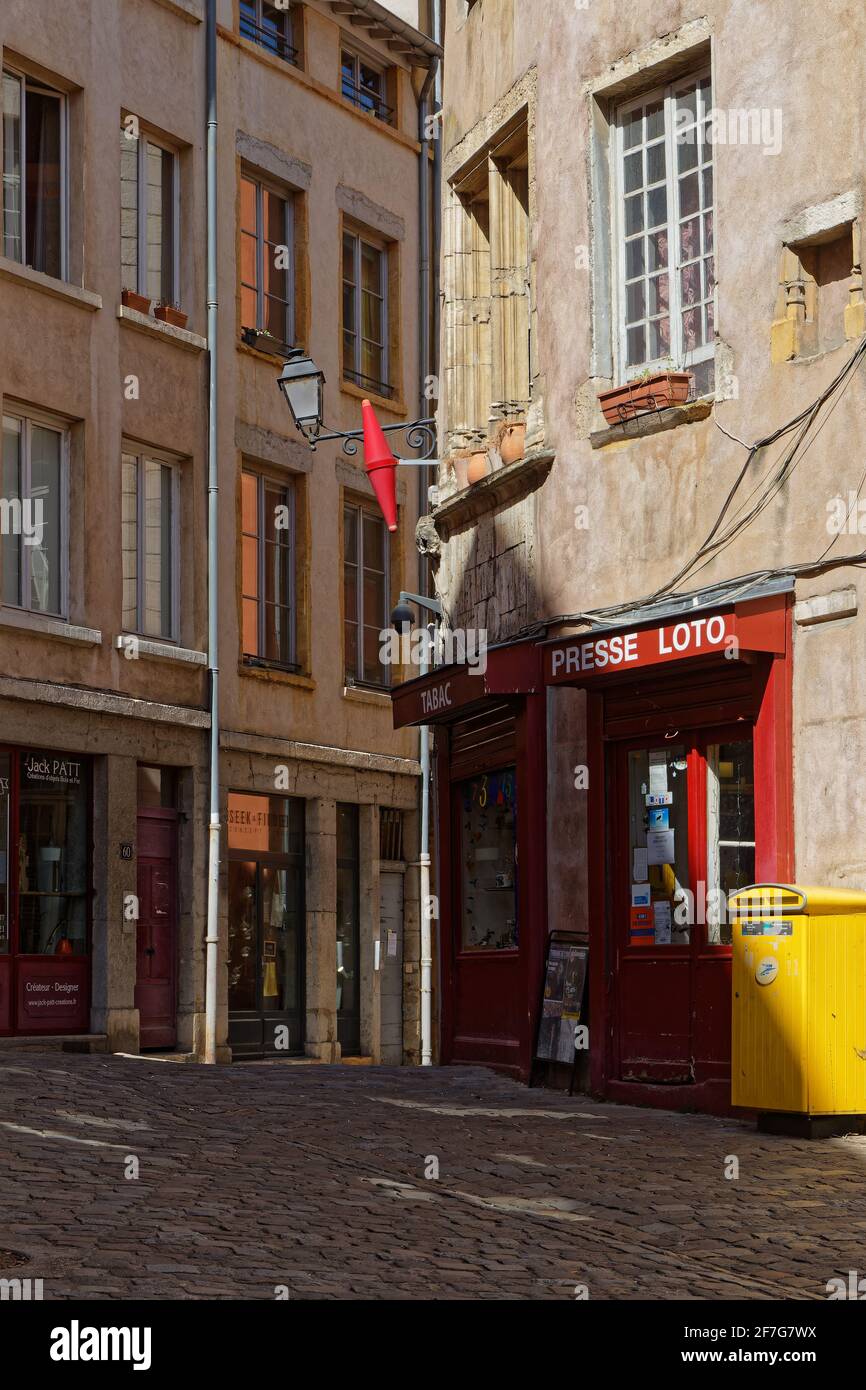 LYON, FRANCE, April 6, 2021 : Place de la Trinité. The square, fully ...