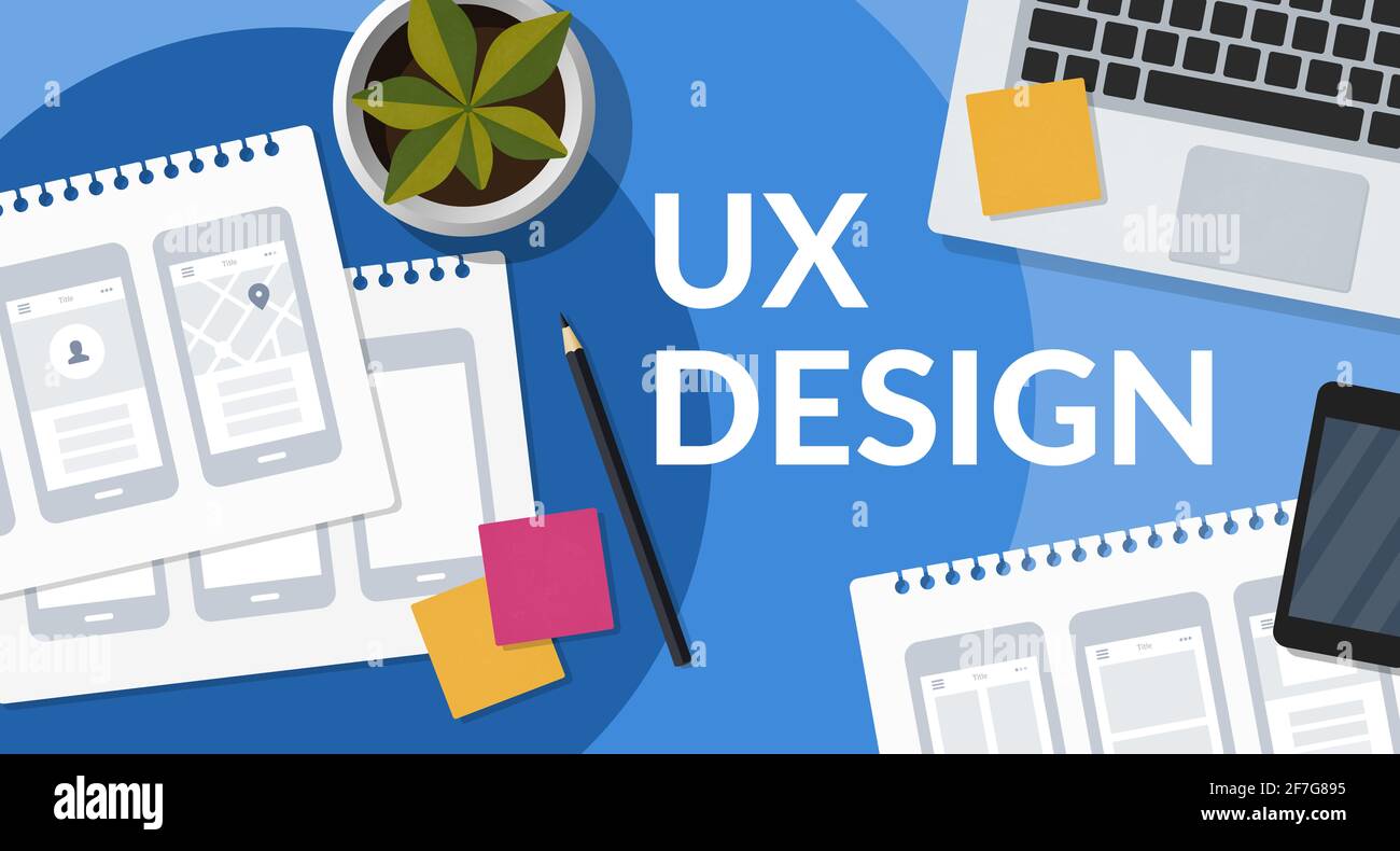 User Experience Designer Workspace With Mobile App Wireframe Sketches Ux Design Concept Web