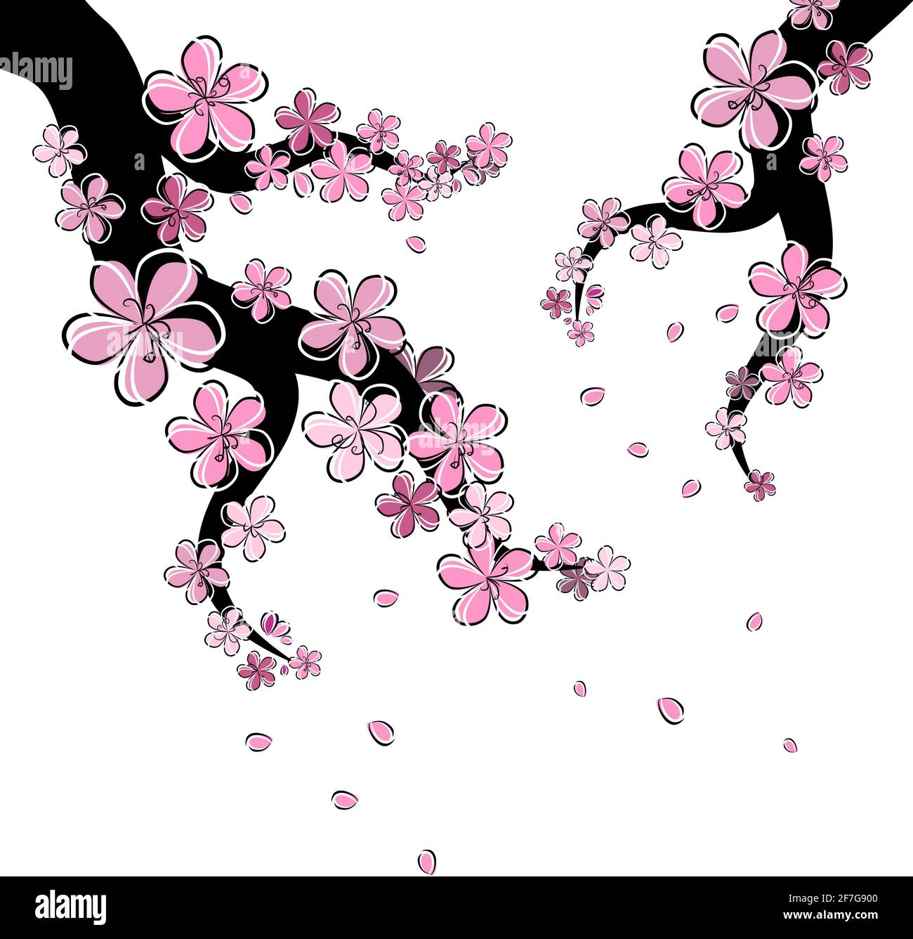 A branch of sakura with falling petals. Vector illustration Stock ...