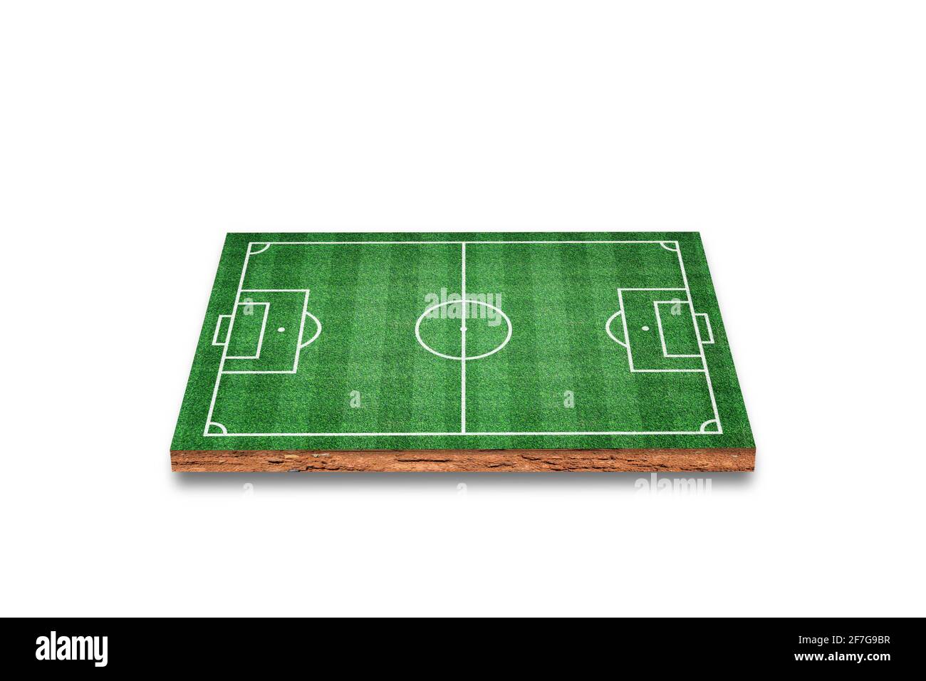 Soil cubical cross section with soccer field, green grass, Isolated on ...