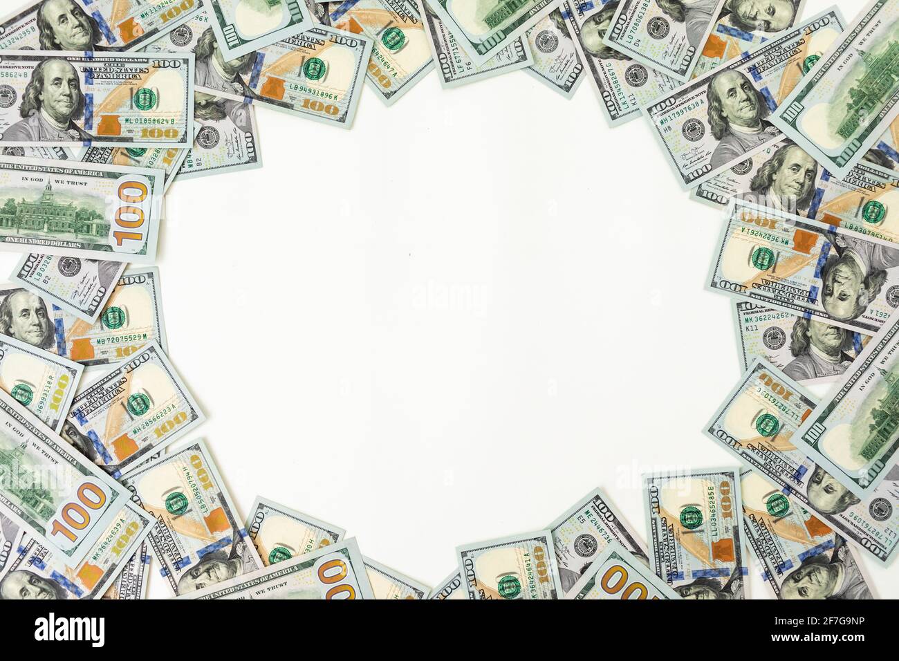 Frame with US dollars banknotes. Background of one hundred dollar bills ...