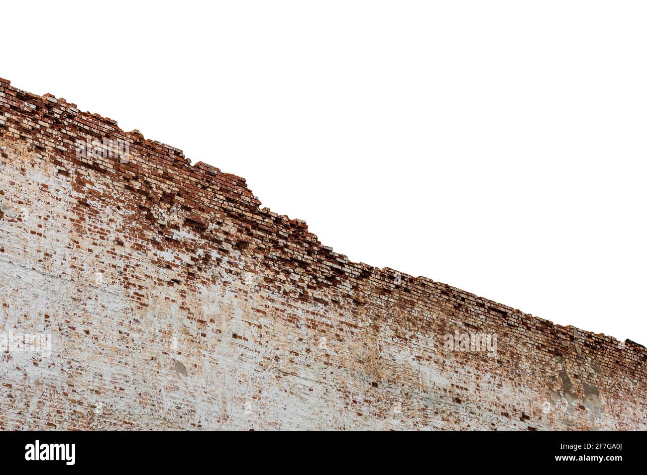 old brick wall. destroyed apartment building. isolated on a white ...
