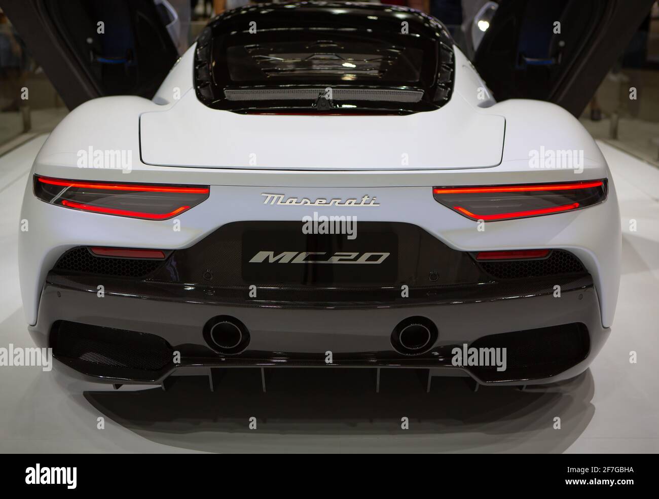Bangkok, Thailand - April 4, 2021: Rear view of supercar Maserati MC20 ...