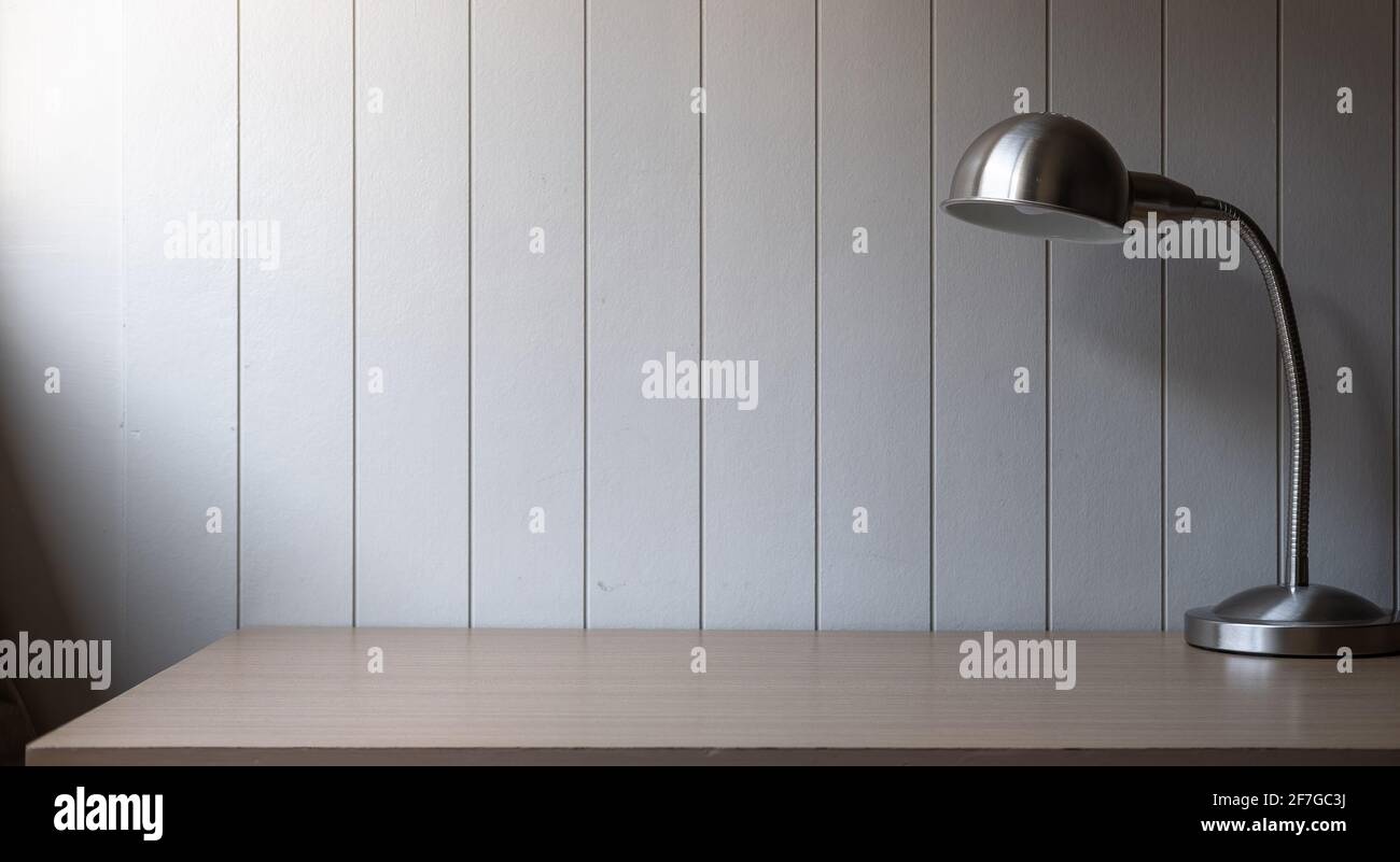 Workplace with space - Lamp on old wood table with space of rough ...