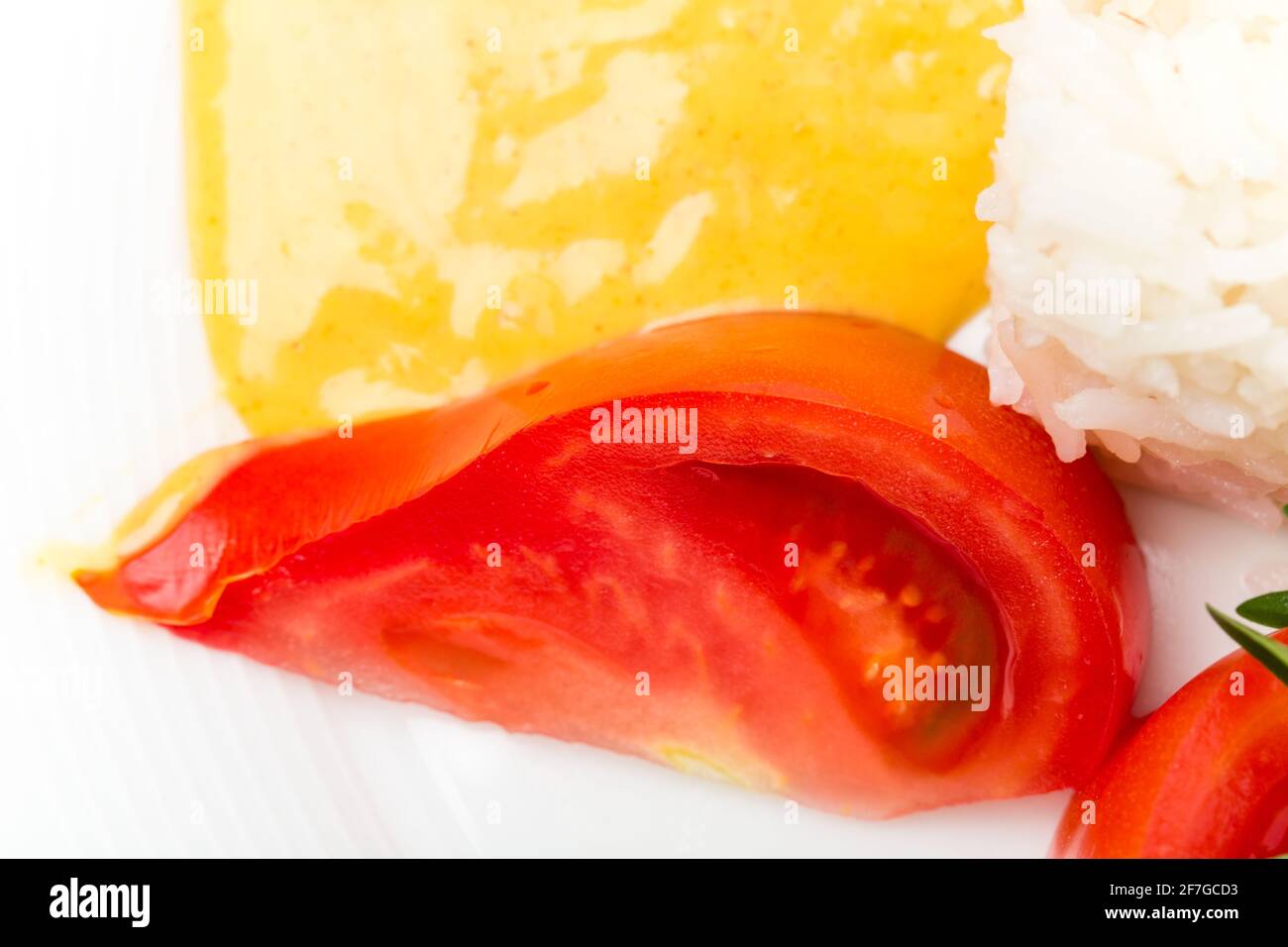 Delicious basmati rice with herbs and tomatoes. Macro. Photo can be ...