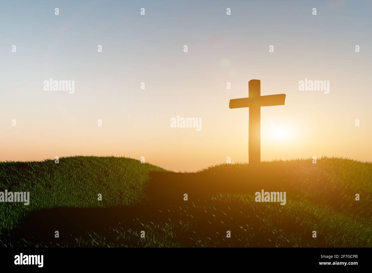 Crucifixion of jesus christ, catholic cross at sunset background ...