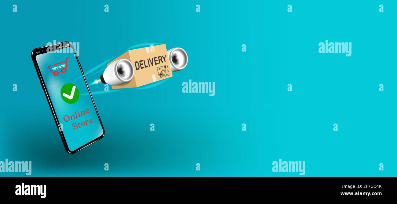 Online delivery phone concept. Fast respond delivery package shipping ...