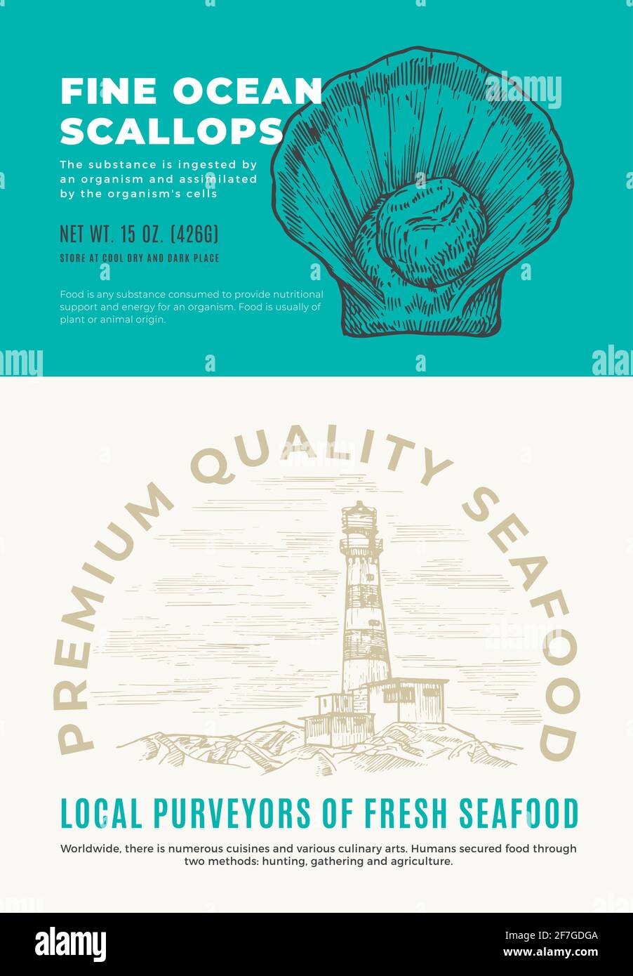 Fine Ocean Seafood. Abstract Vector Packaging Design or Label. Modern ...