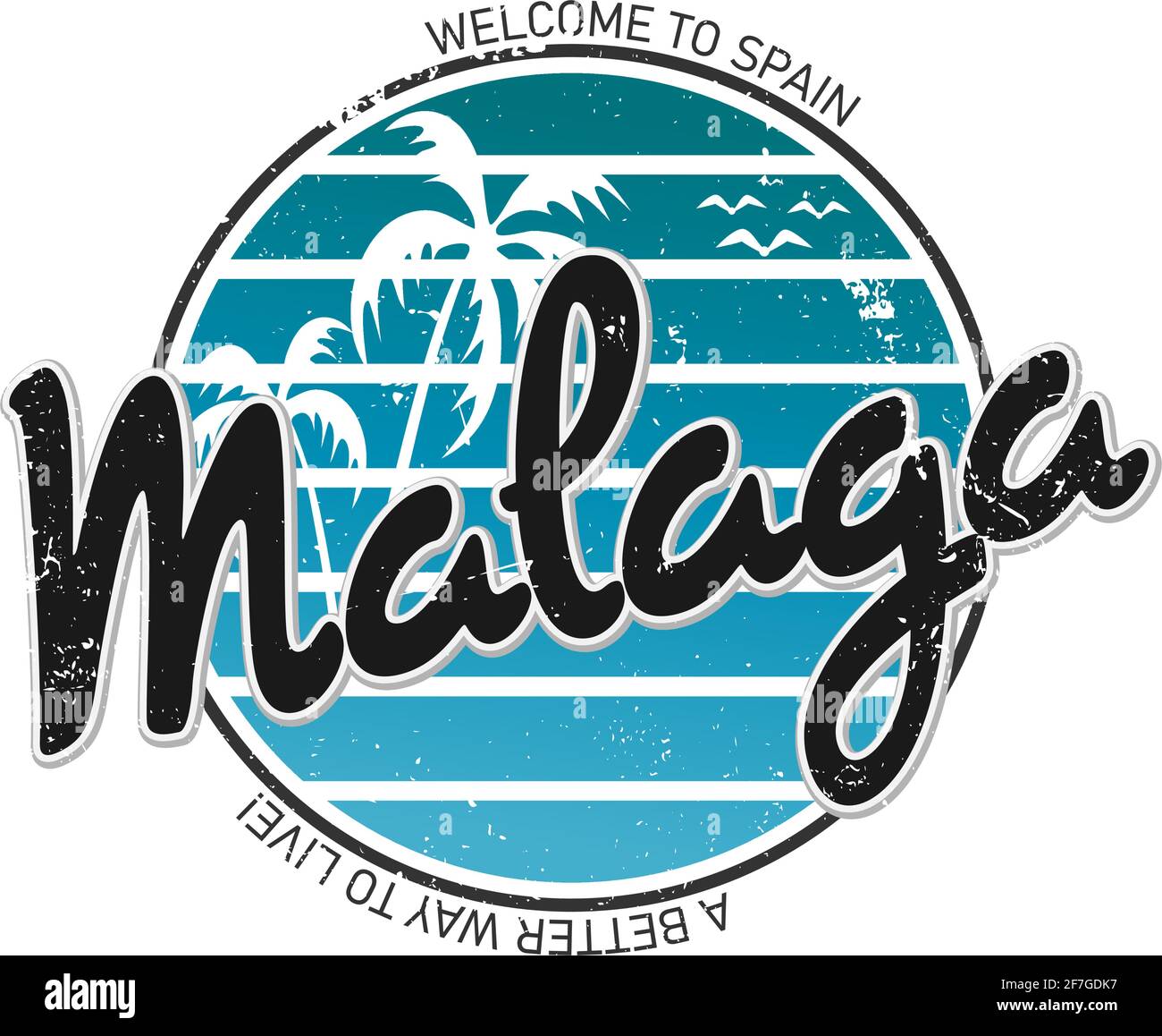 Vector illustration, lettering composition, Malaga Spanish city ...