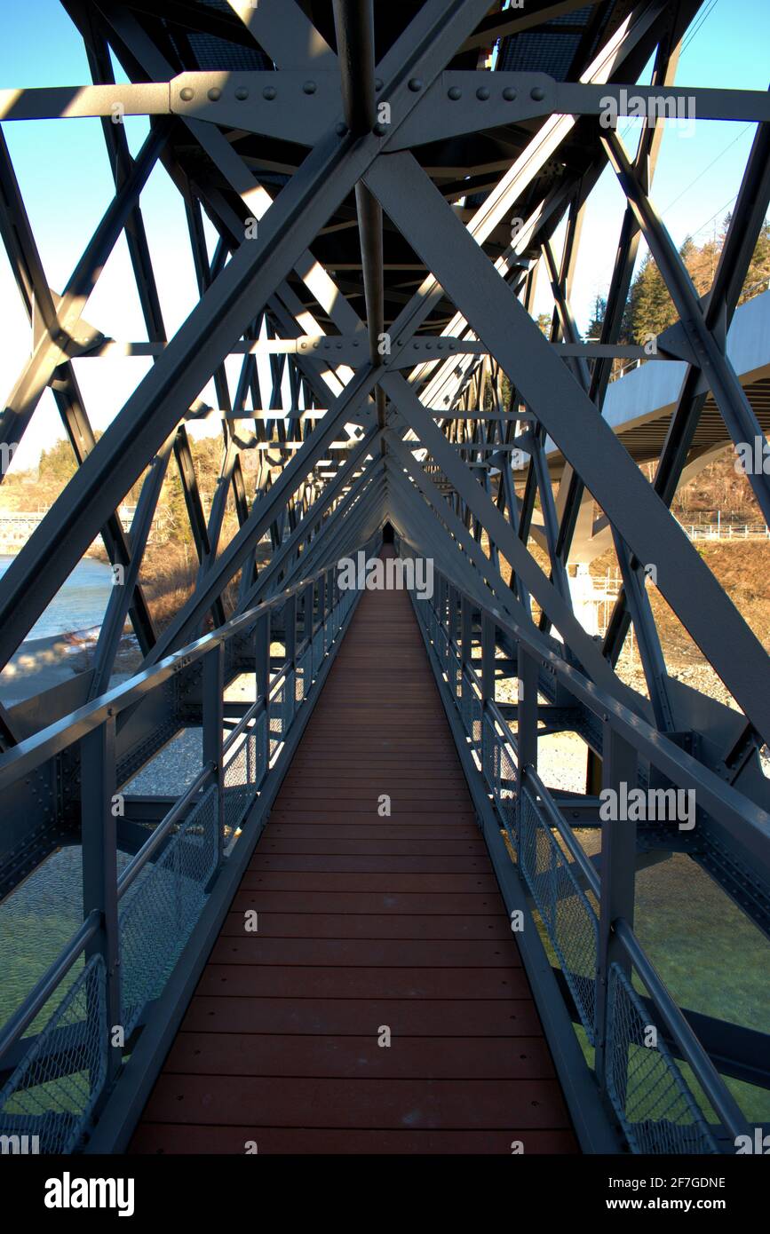 Fascinating walkway under a specific bridge construction over the rhine ...