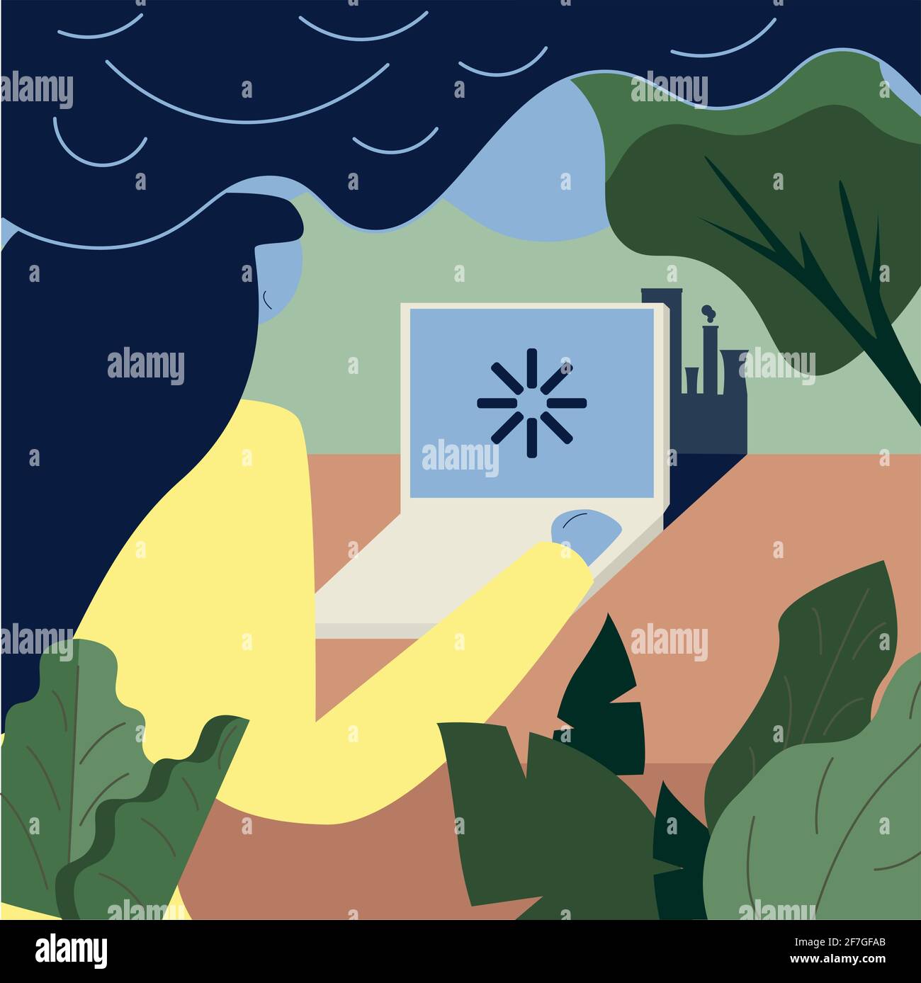 Digital footprint concept. Girl with laptop connected to internet. Data ...