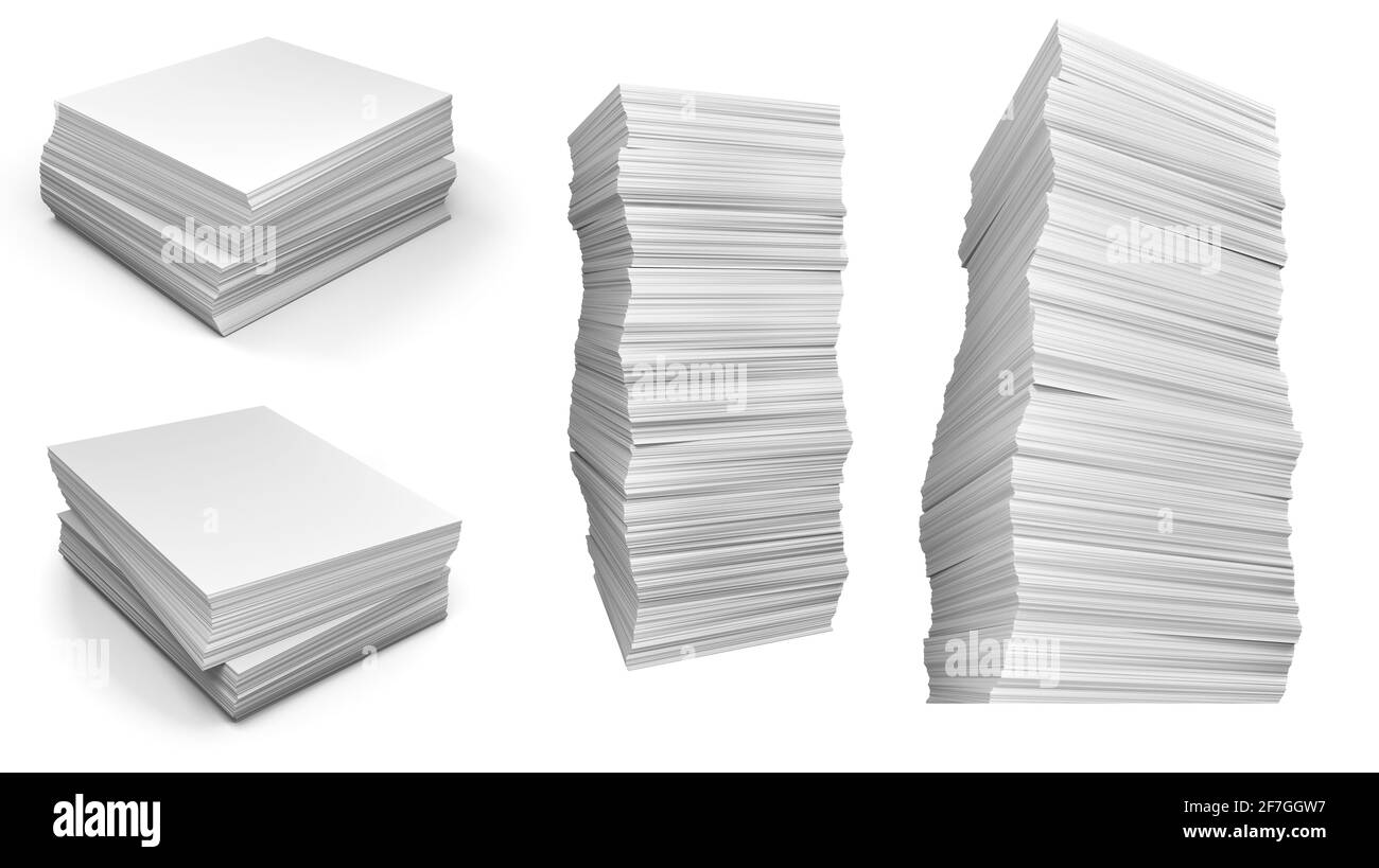 Stack of papers on white background, 3D Illustration Stock Photo - Alamy