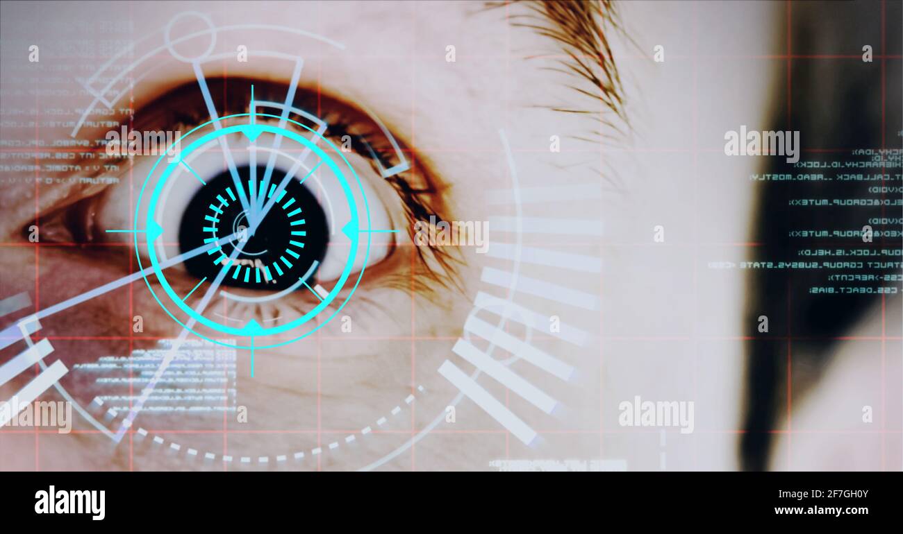 Composition of data processing over an wide open eye in background ...