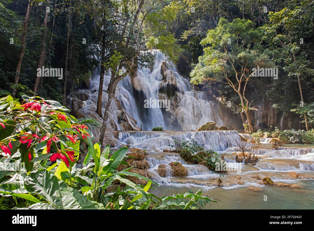 Kuang Si Falls / Kuang Xi Falls / Tat Kuang Si Waterfalls in the jungle ...