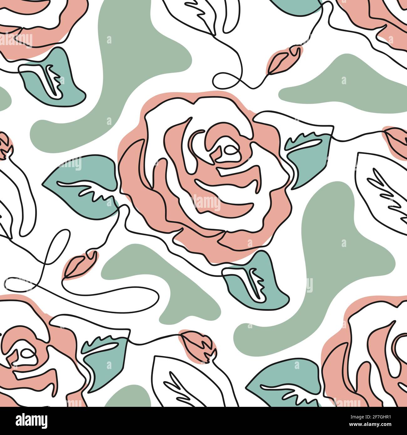 One line seamless modern pattern. Rose flower modern simplicity vector ...