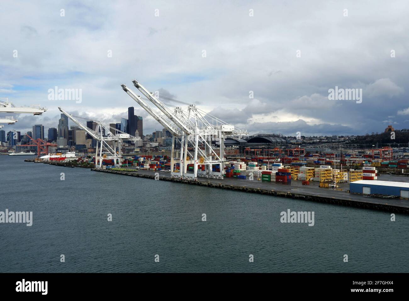 Container terminal with gantry cranes situated in Seattle, Washington ...