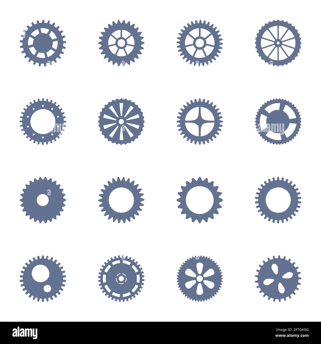 Vector set of simple isolated gears. Cogwheel icons. Clock mechanism ...