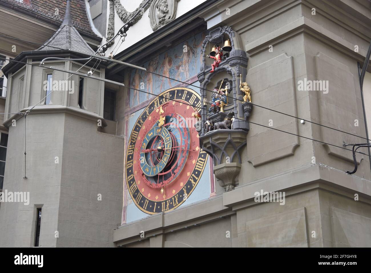 Detail of medieval Clock Tower, Zytglogge, in town Bern in Switzerland ...